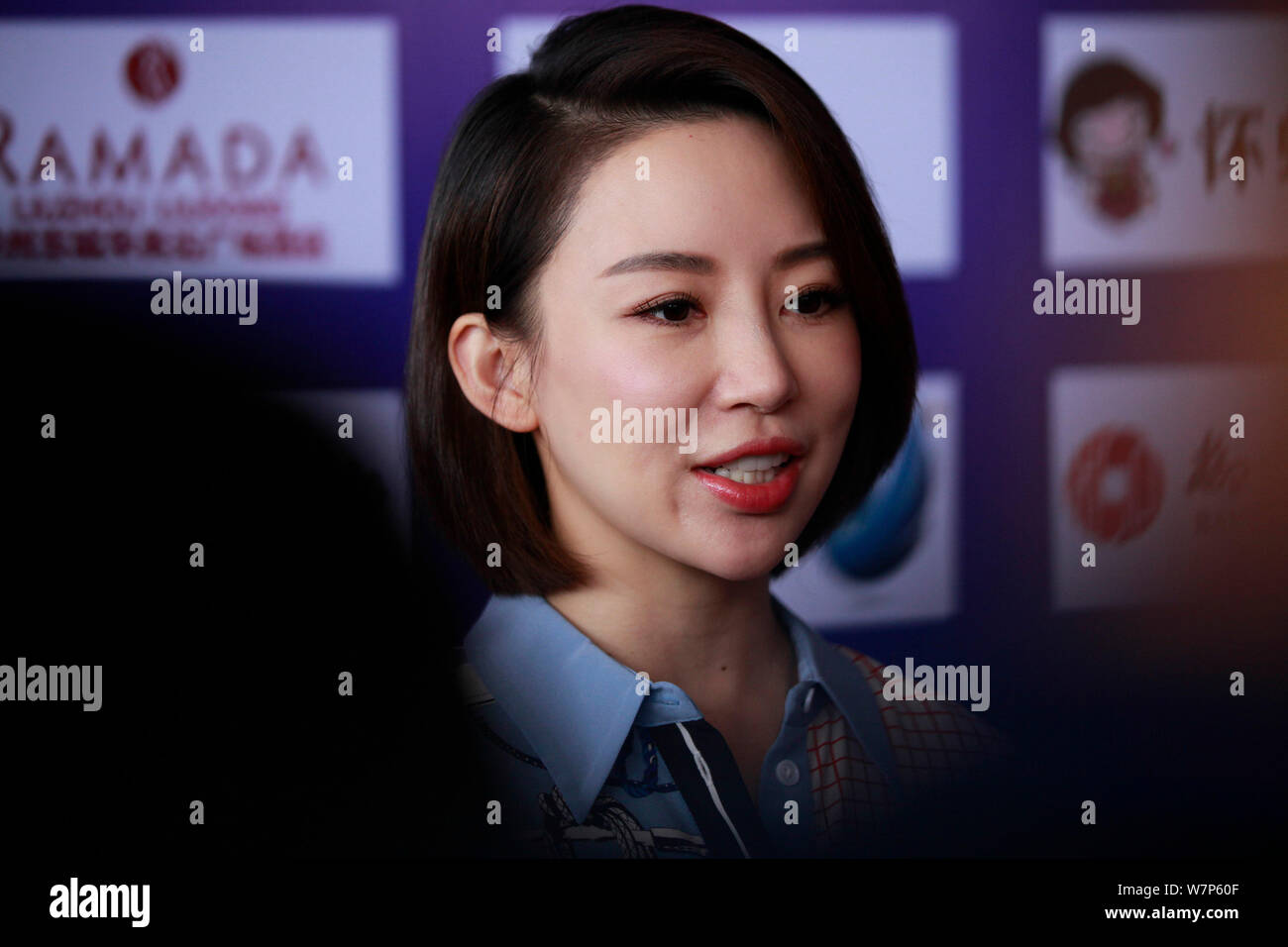 Female Chinese pool star Pan Xiaoting attends the fan/media meeting for ...