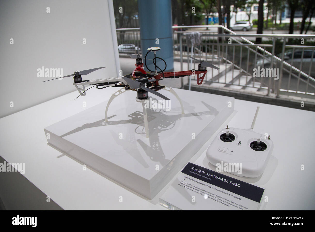 A drone is on display at the headquarters of DJI in Shenzhen city ...