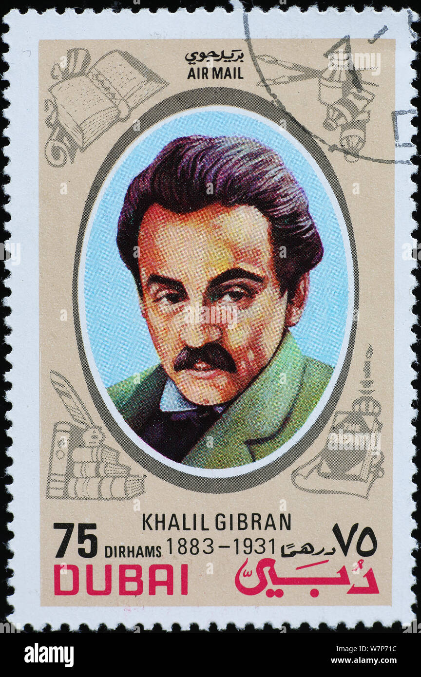 Portrait of poet Khalil Gibran on postage stamp Stock Photo - Alamy