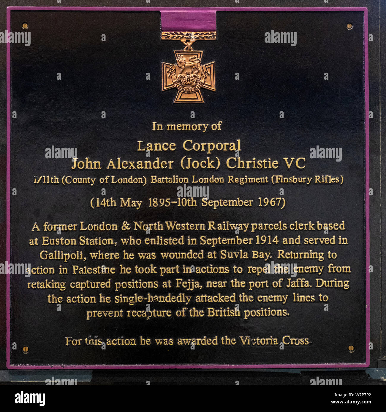 Memorial plaque to Lance Corporal John Alexander (Jock) Christie VC, at ...