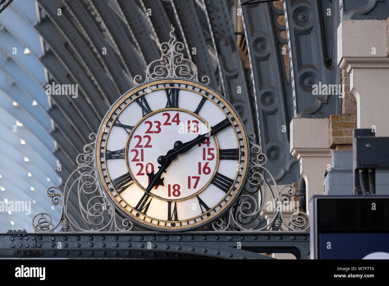 Beautiful, ornate, Victorian station platform clock at Kings Cross ...