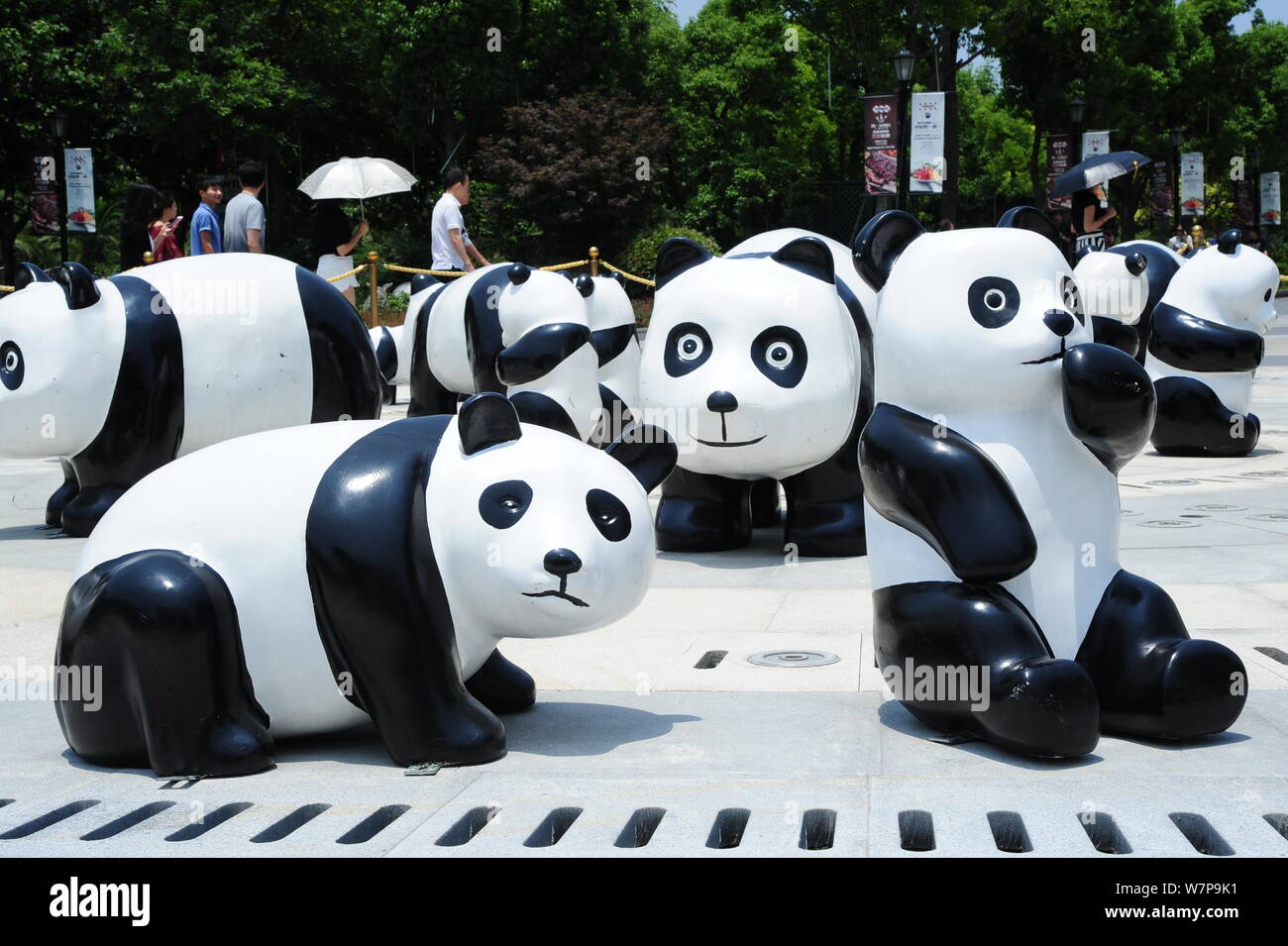 View of giant panda sculptures on display at the Chamtime Square in the ...
