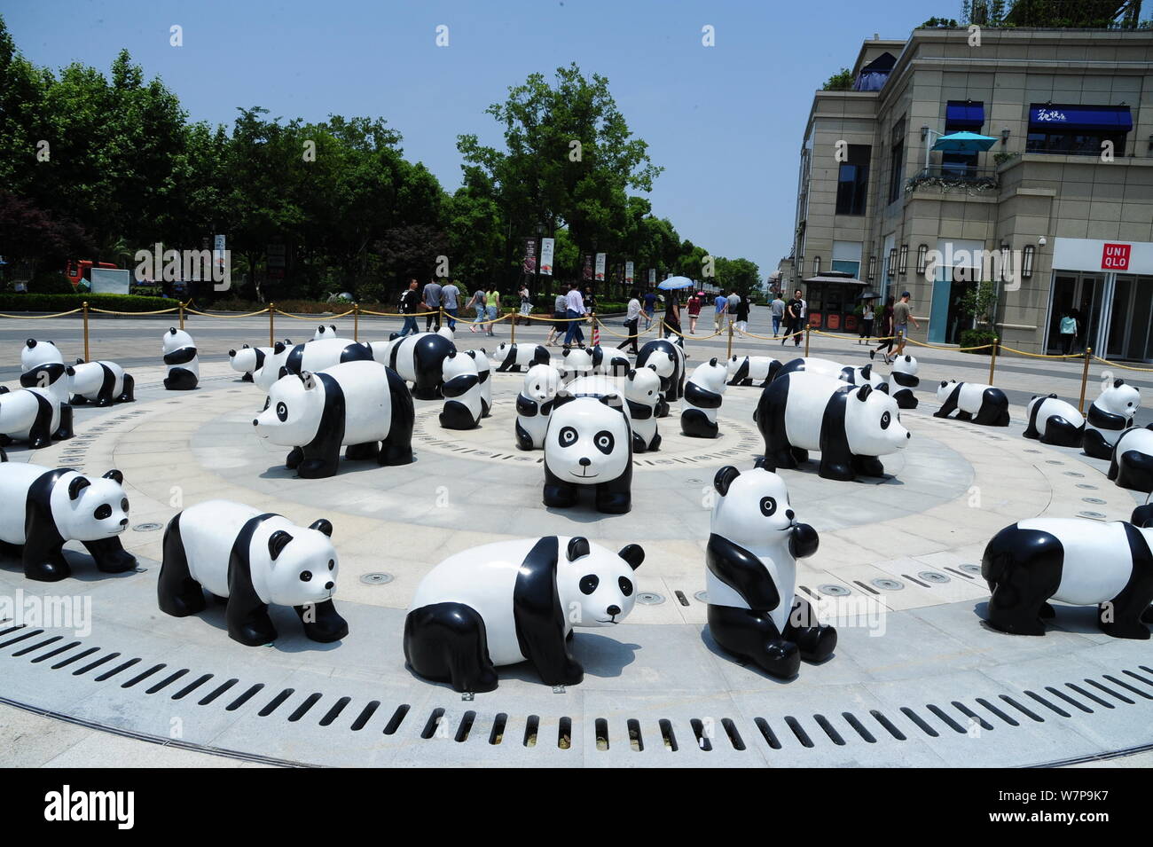 View of giant panda sculptures on display at the Chamtime Square in the ...