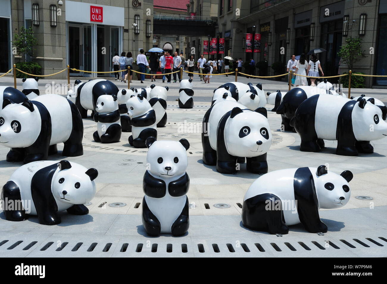 View of giant panda sculptures on display at the Chamtime Square in the ...