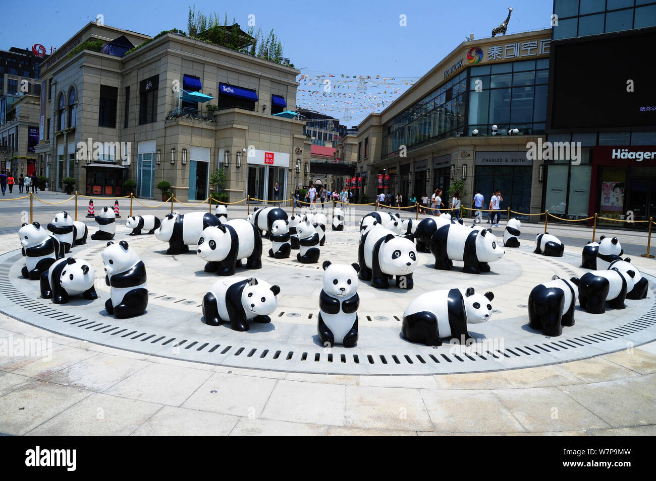 View of giant panda sculptures on display at the Chamtime Square in the ...