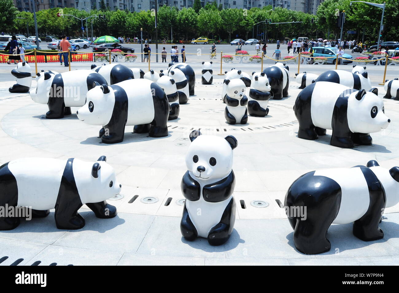 View of giant panda sculptures on display at the Chamtime Square in the ...