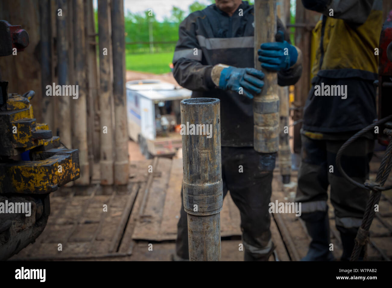 Offshore oil rig worker prepare tool and equipment for perforation oil ...