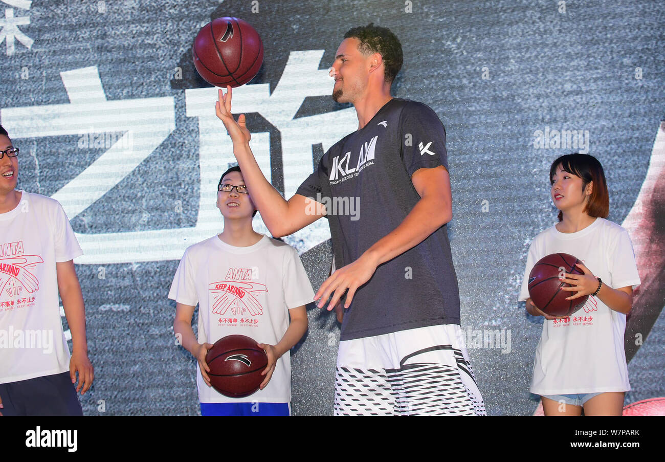 American basketball player Klay Thompson plays games with fans during ...