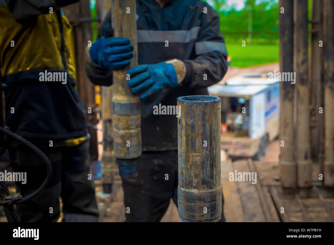 Offshore oil rig worker prepare tool and equipment for perforation oil ...