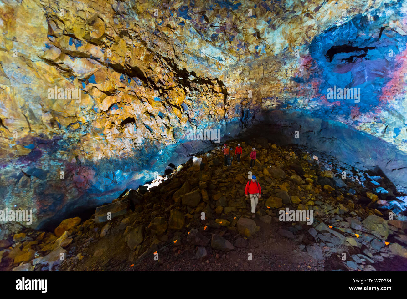 People walking inside the Thrihnukagigur volcano a dormant volcano, now ...