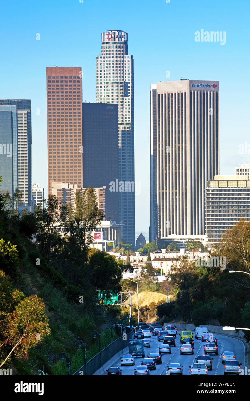 Pasadena Freeway, CA Highway 110, leading into downtown Los Angeles ...