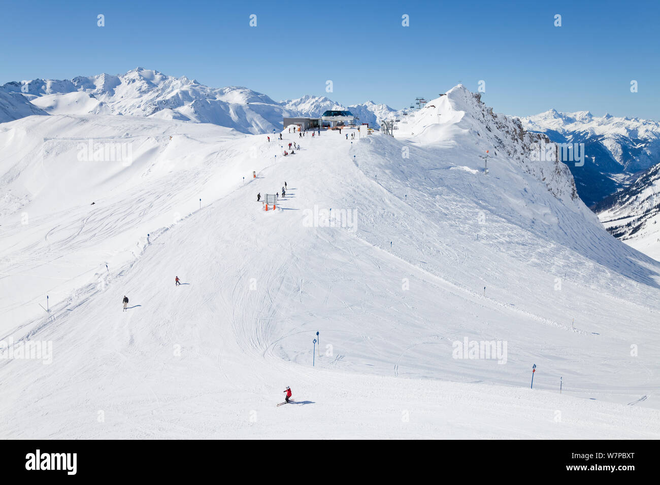 Ski pistes and chairlift station at St Anton am Arlberg, Tirol, Austria ...