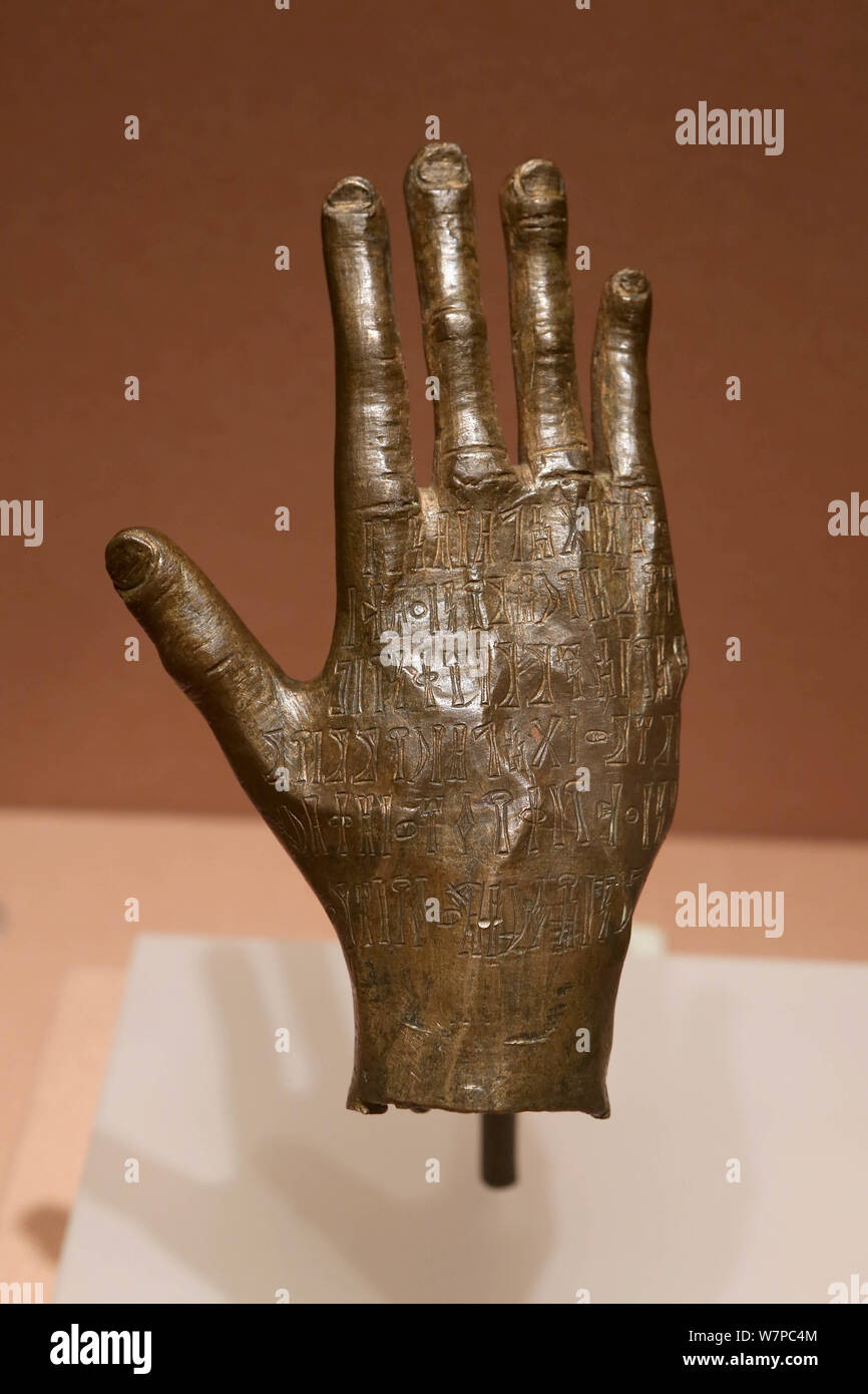 View of the Arabian bronze hand from Yemen displayed during the ...