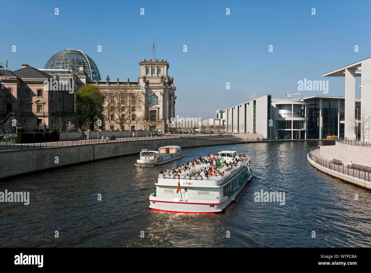 The Reichstag, German Government Parliament building, river Spree and a ...