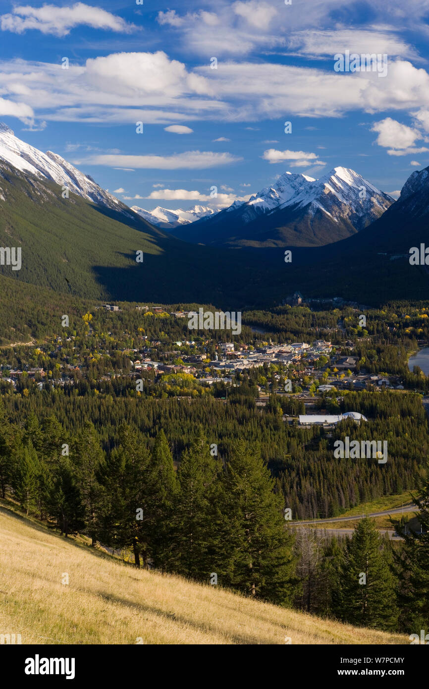 Elevated view of Banff townsite, Rocky mountains, Banff National Park ...