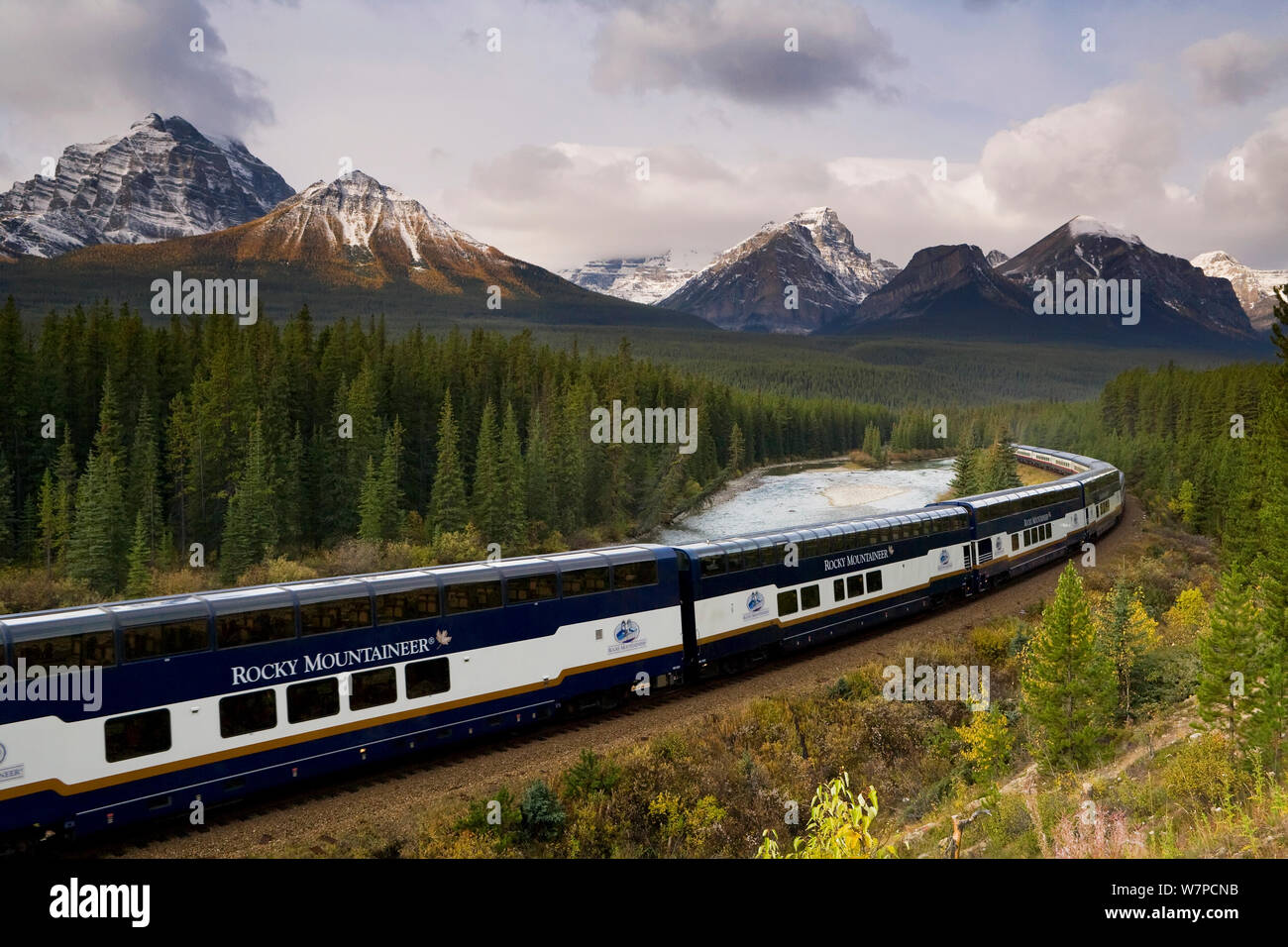 The Rocky Mountaineer tourist passenger train at Morant's Curve on the ...