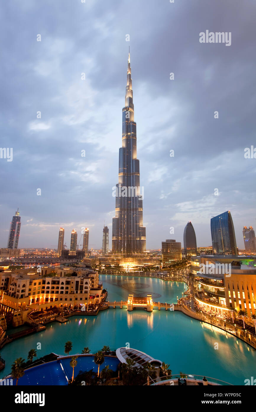 The Burj Khalifa at dusk, completed in 2010, the tallest man made ...