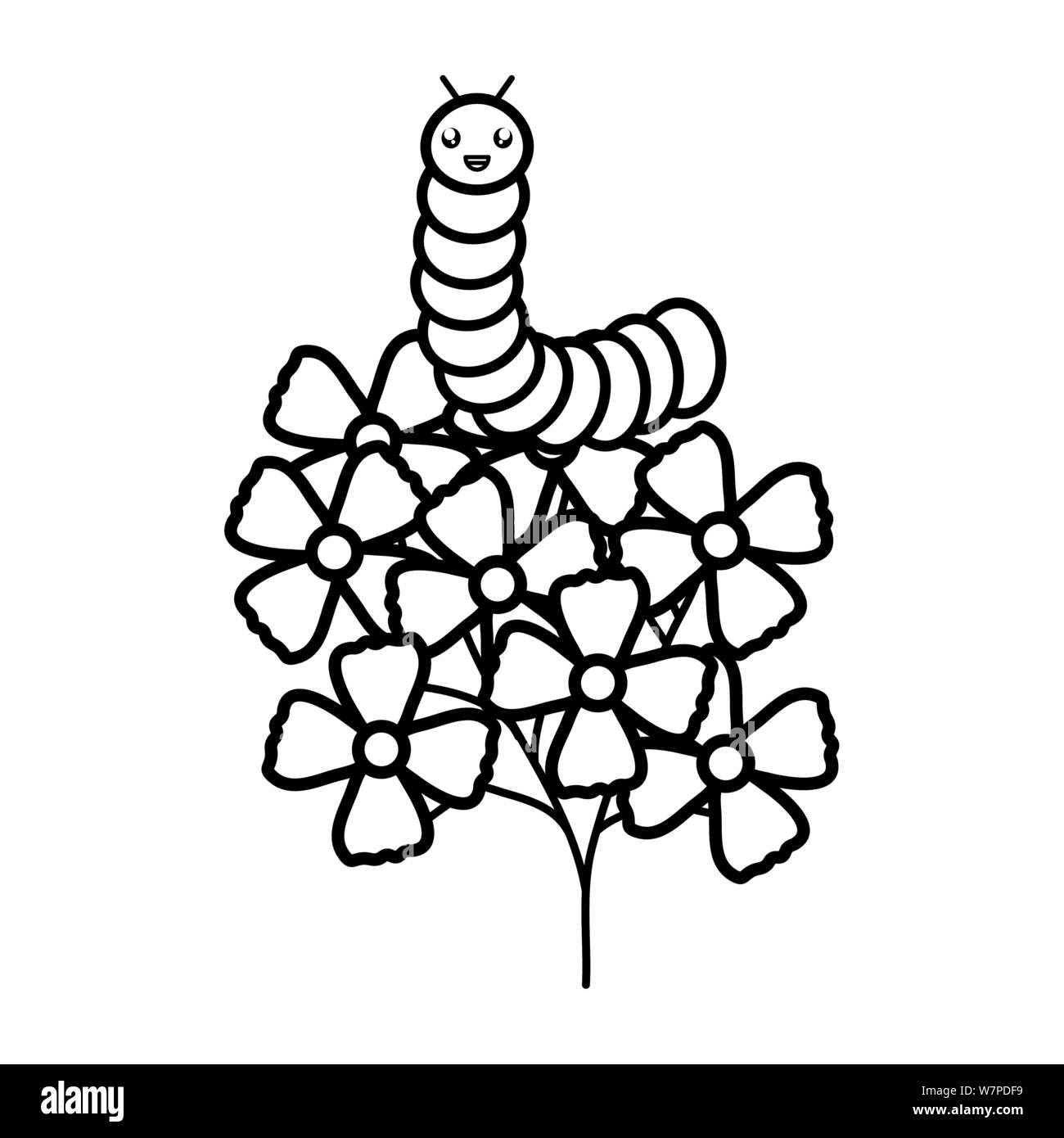 flowers garden with worm kawaii character vector illustration design ...