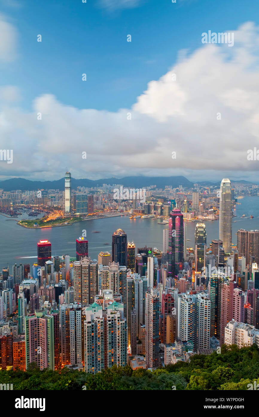 Elevated view from Victoria Peak, City Skyline and Victoria Harbour, Hong Kong, China 2009 Stock ...