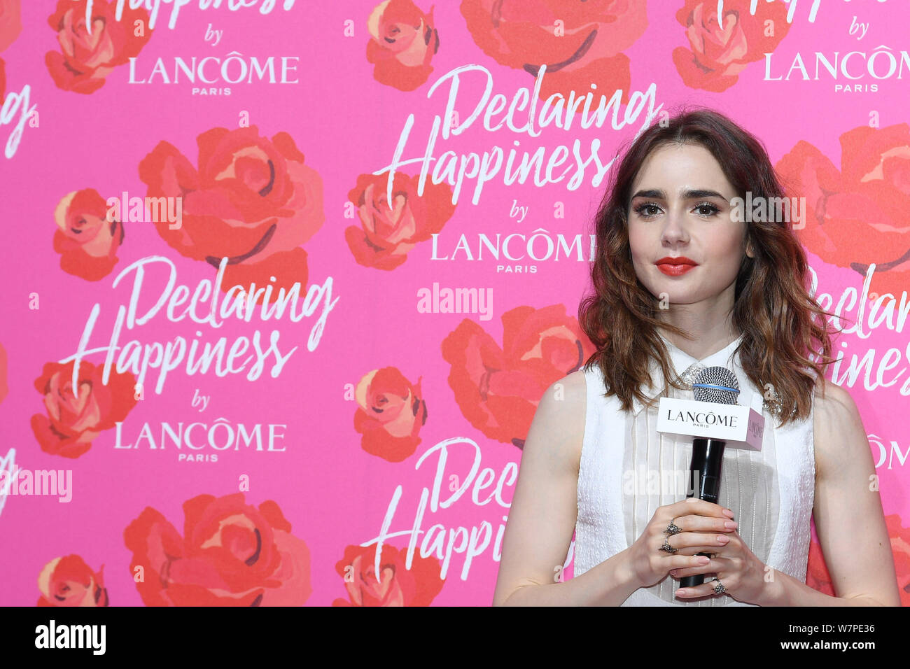 British-born American model and actress Lily Collins poses during the ...