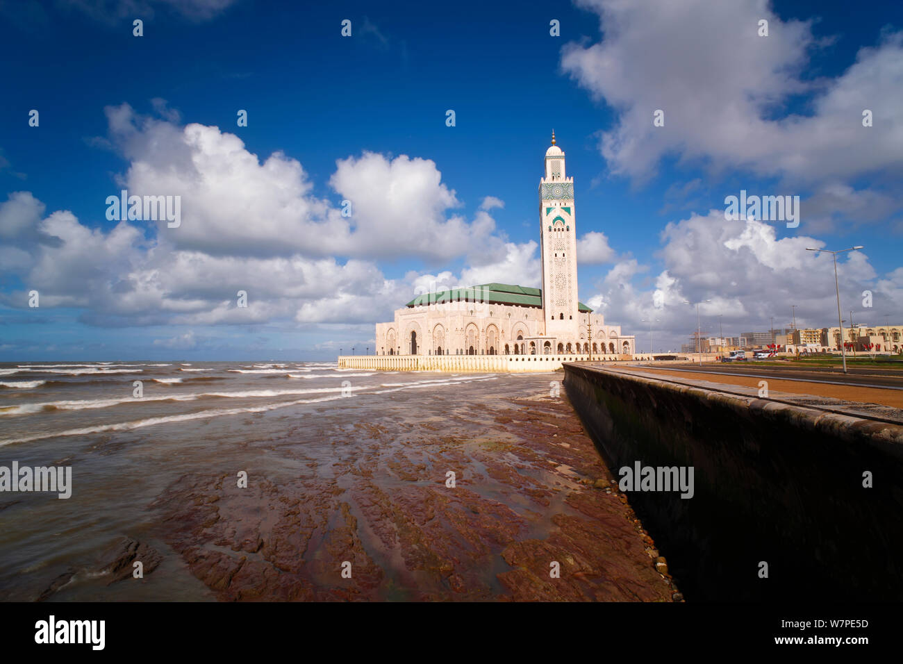 Shoreline view of Hassan II Mosque, the third largest mosque in the ...