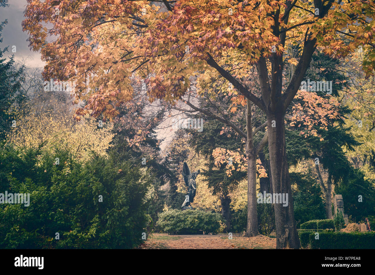 monument in a autumn park. Unknown artist of the 19th century Stock ...