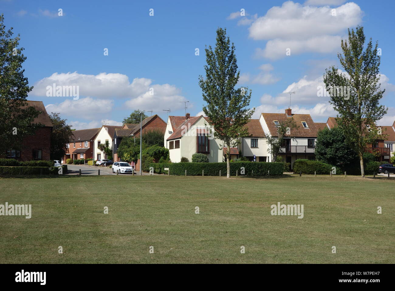 South Woodham Ferrers seen over green with poplars and Essex Design ...