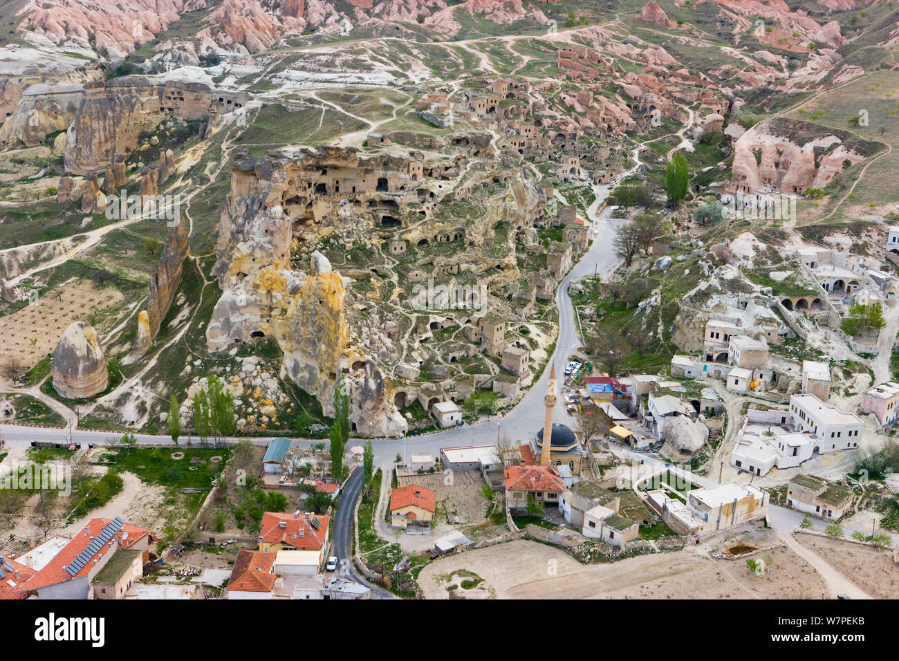 Aerial photograph of the Tufa rock formations and landscape including ...