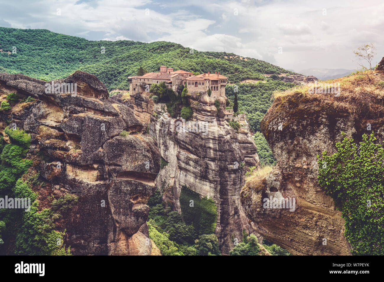 Monasteries of Meteora, Greece, built on huge rocks in a beautiful ...