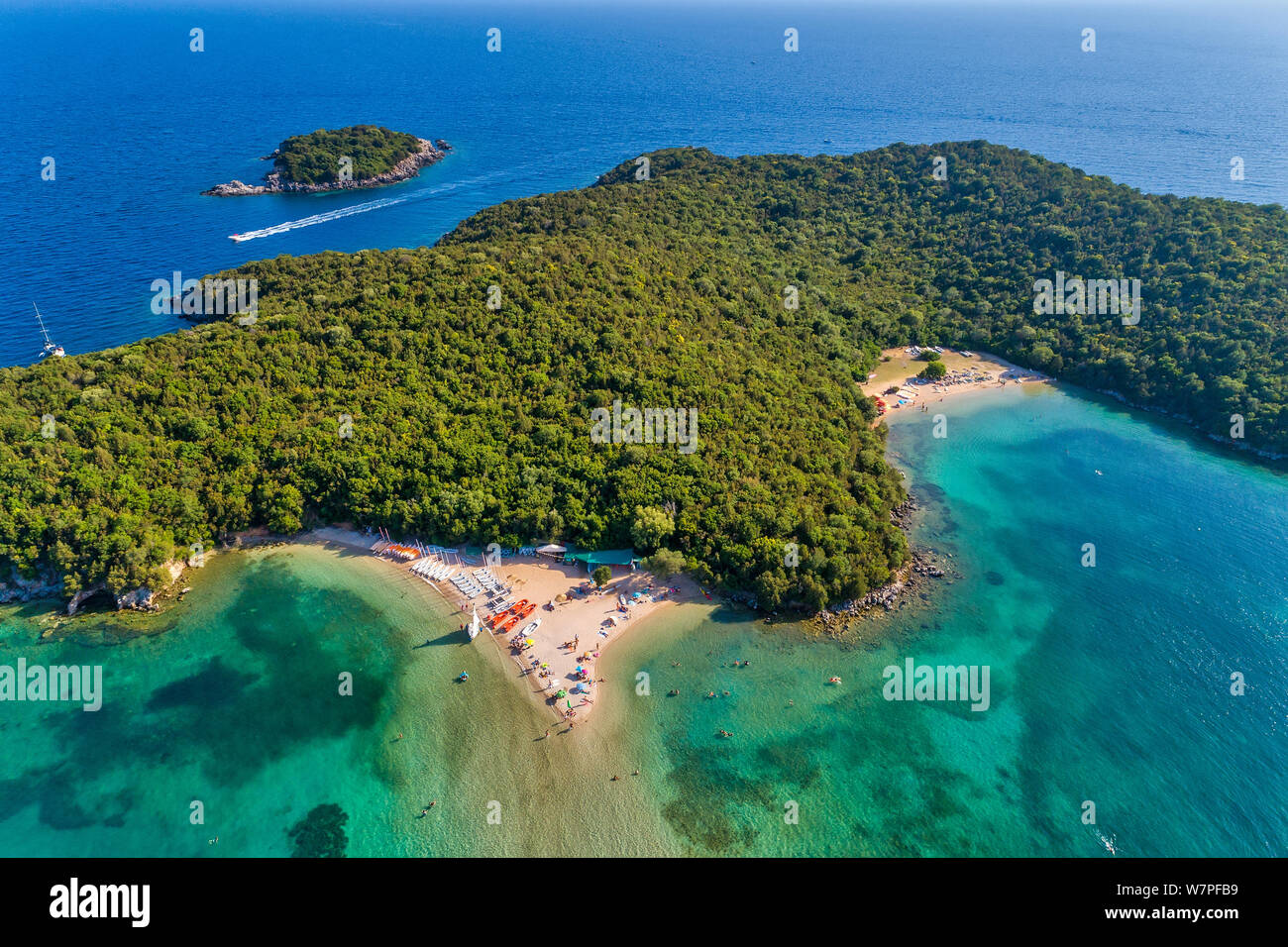 Aerial drone bird's eye view of Bella Vraka Beach with turquoise sea in ...