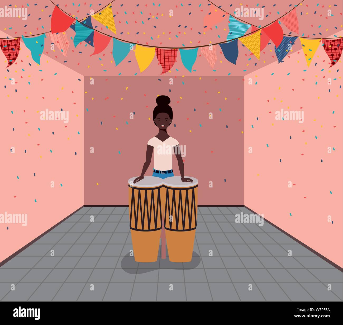 afro woman playing bongos character Stock Vector Image & Art - Alamy