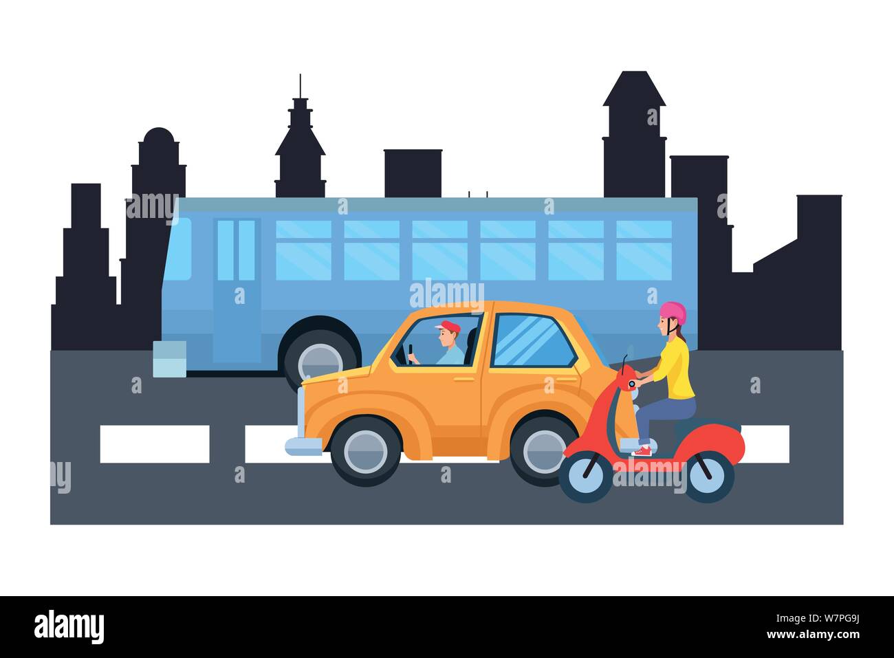 Vehicles and motorcycle with drivers riding Stock Vector Image & Art ...