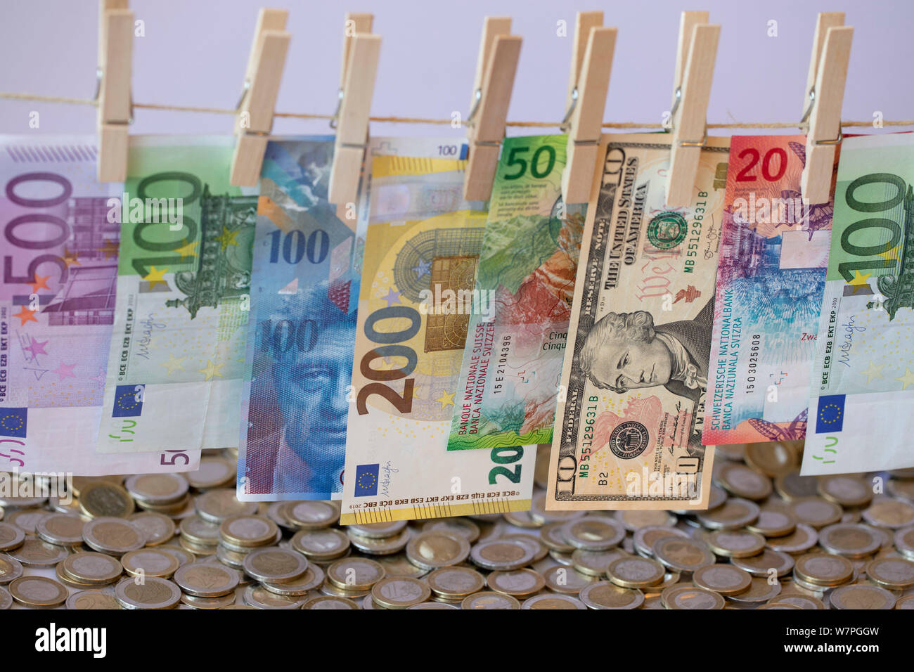 Cologne, Deutschland. 05th Aug, 2019. EURO, Swiss Franc and Dollar ...