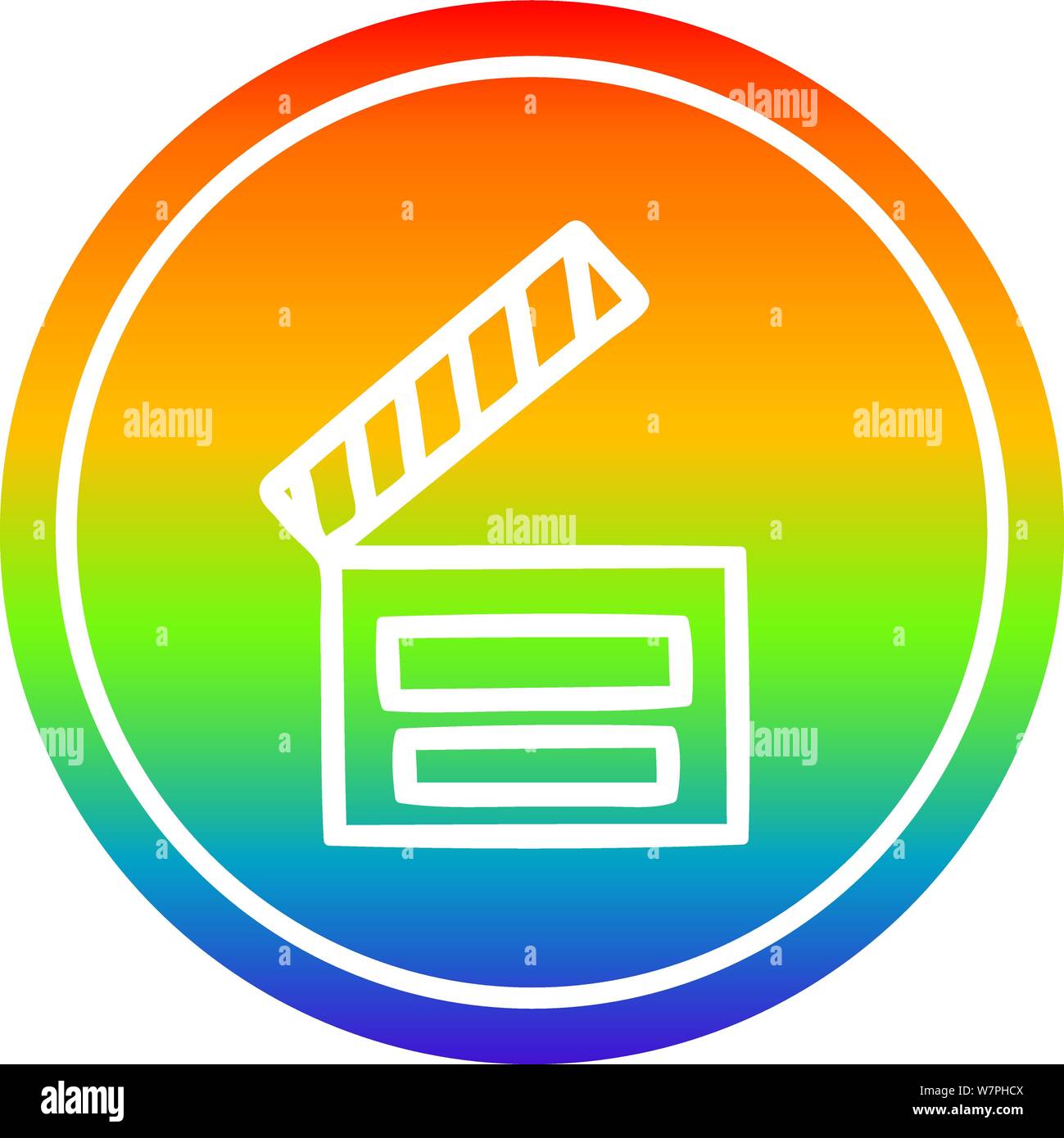 movie clapper board circular icon with rainbow gradient finish Stock ...