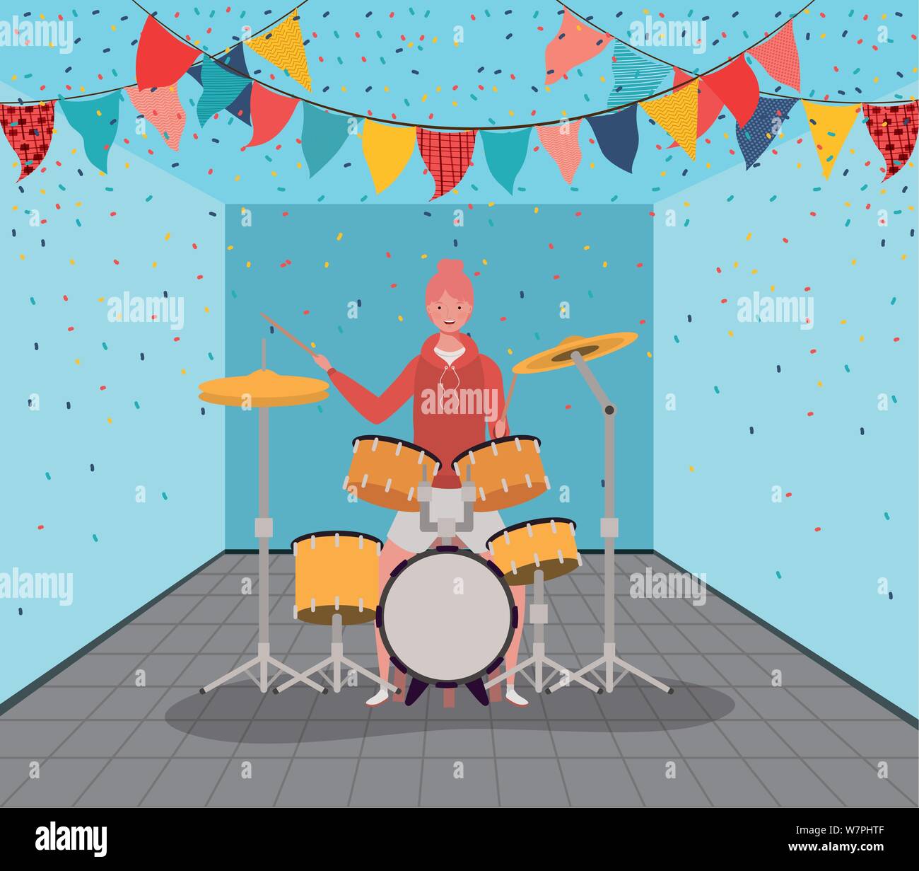 woman playing battery drums character Stock Vector Image & Art - Alamy