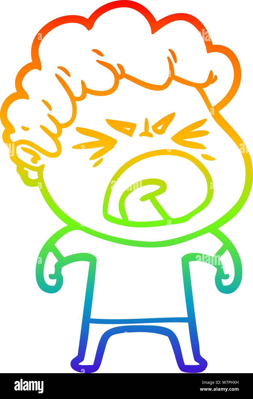 rainbow gradient line drawing of a cartoon furious man Stock Vector ...