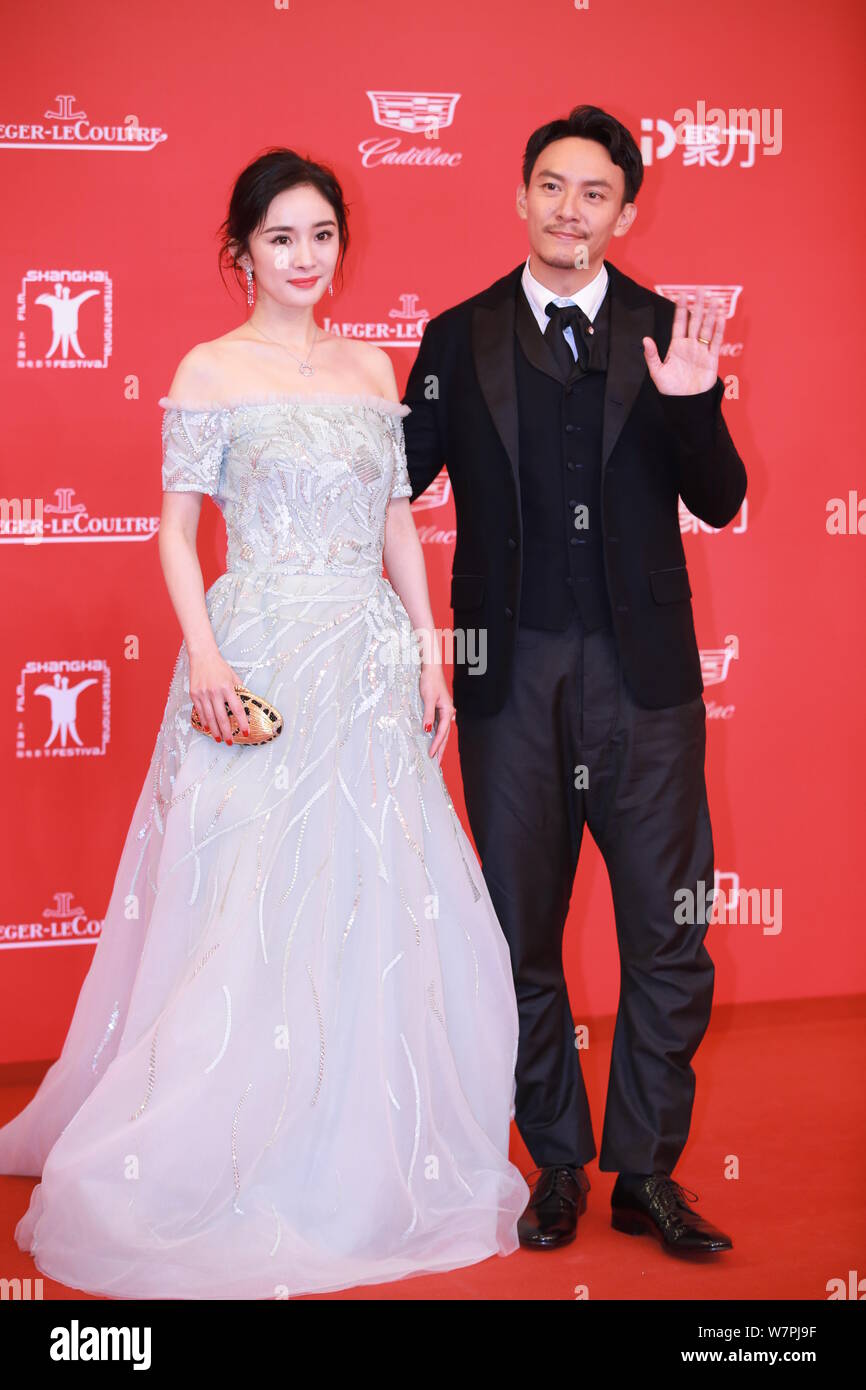 Chinese actress Yang Mi, left, and Taiwanese actor Chang Chen arrive on ...