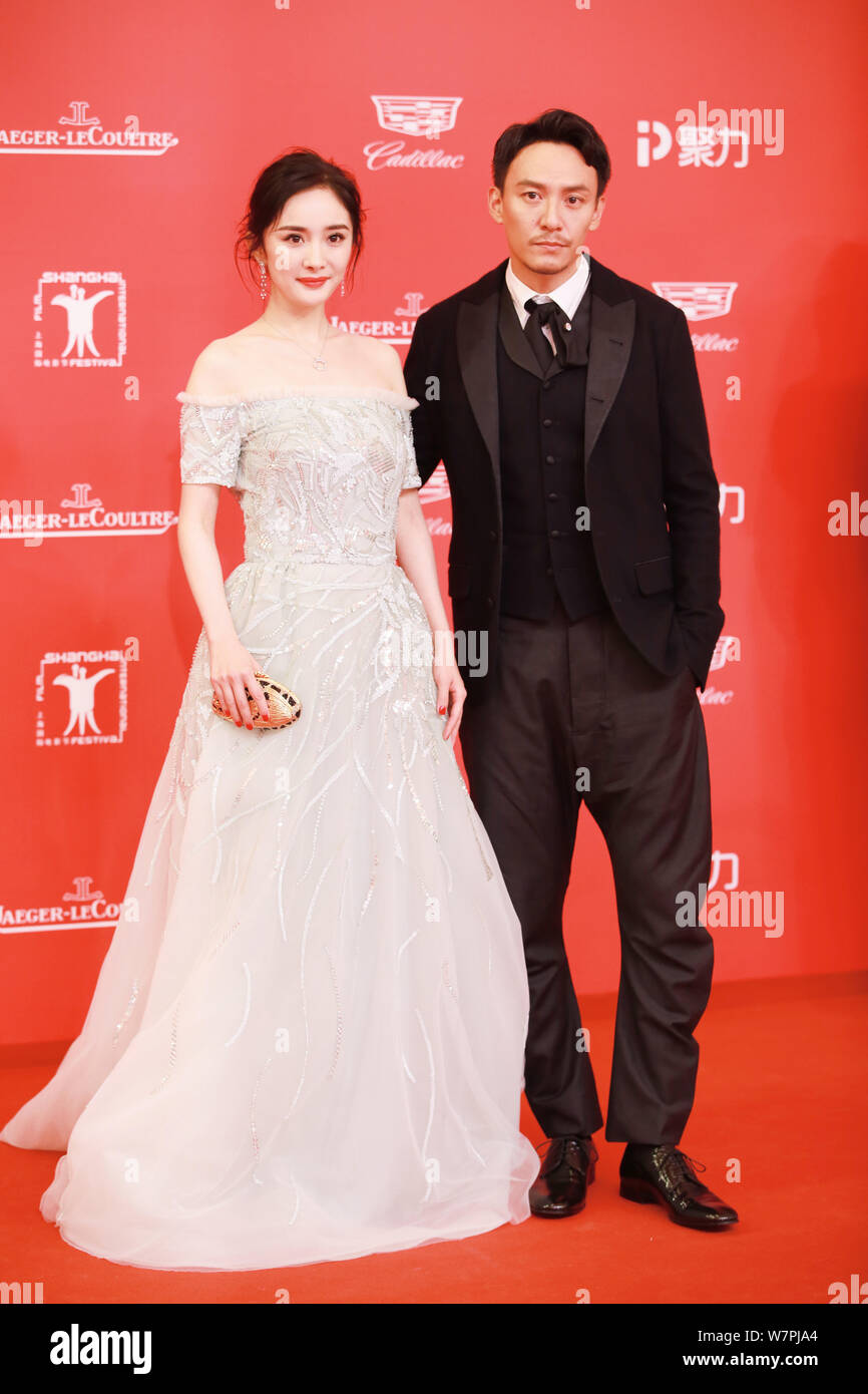 Chinese actress Yang Mi, left, and Taiwanese actor Chang Chen arrive on ...