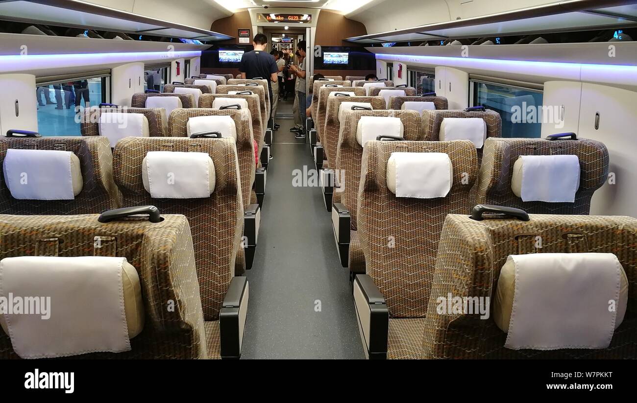 Interior view of a "Fuxing" high speed bullet train on Beijing-Shanghai ...