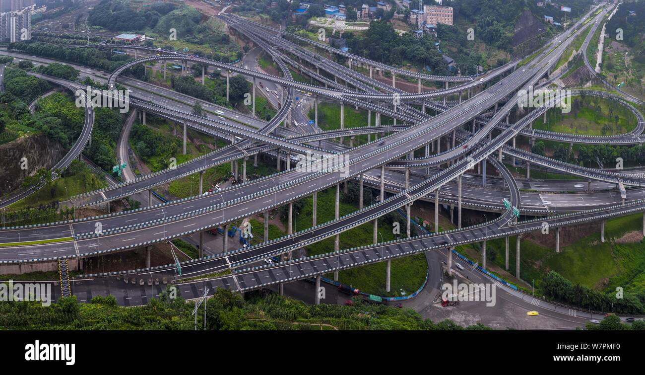 Aerial view of the five-level Huangjuewan Overpass in the Nan'an ...