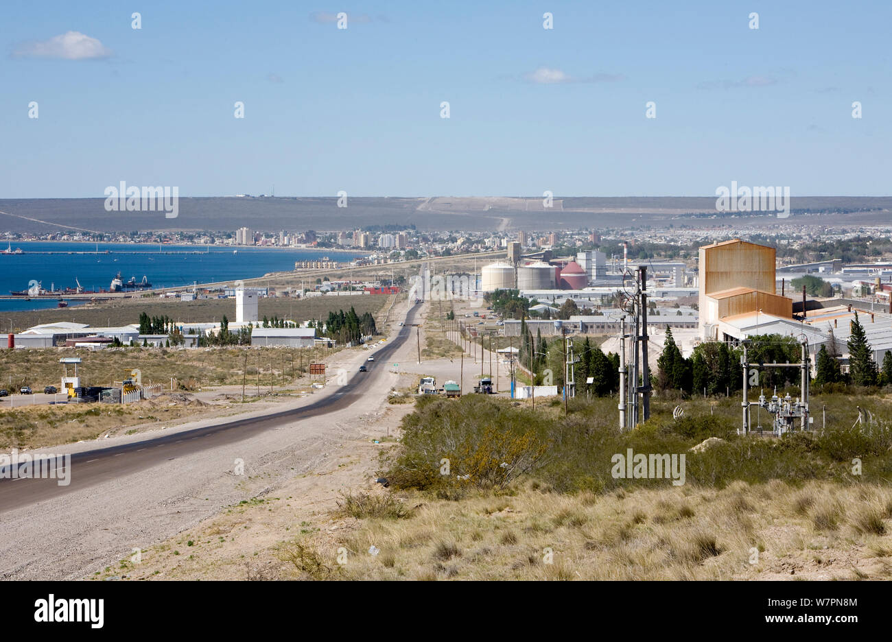Aluar Aluminio Argentino, factory and the city of Puerto Madryn, Golfo ...