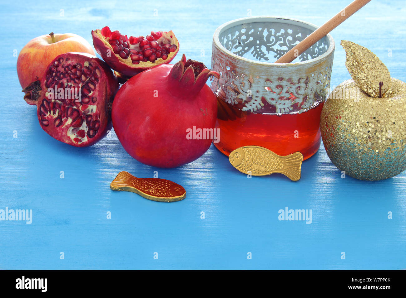 religion image of Rosh hashanah (jewish New Year holiday) concept. Traditional symbols Stock ...