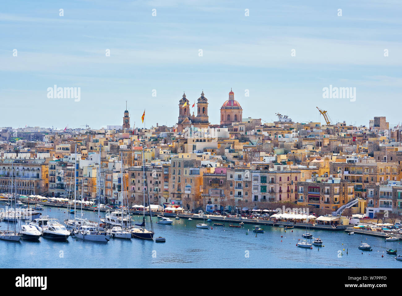 General view on Birgu town waterfront and skyline with St. Lawrence's ...