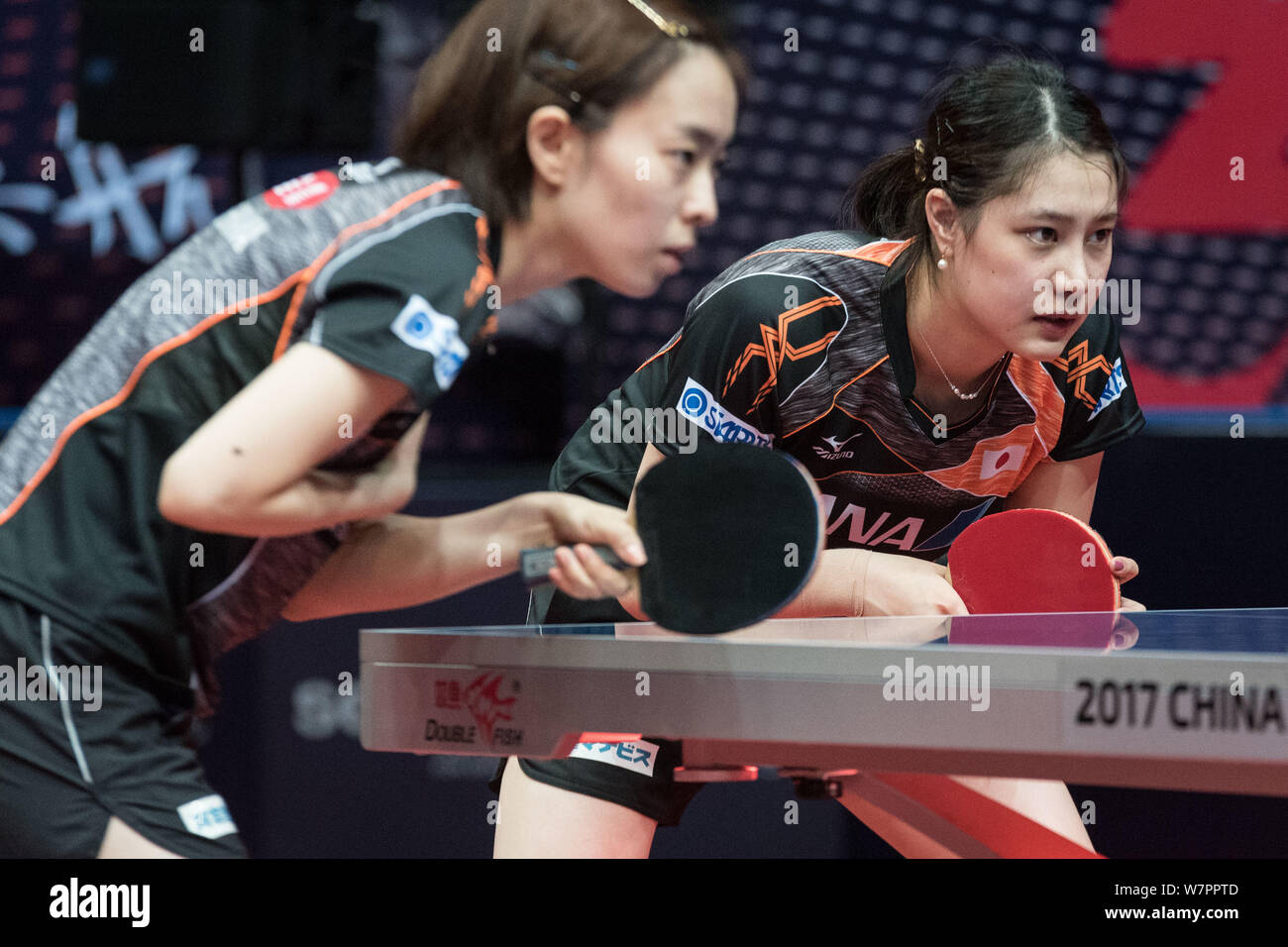 Kasumi Ishikawa, left, and Yui Hamamoto of Japan compete against Wang Yi-Ju and Huang Yu-Chiao ...