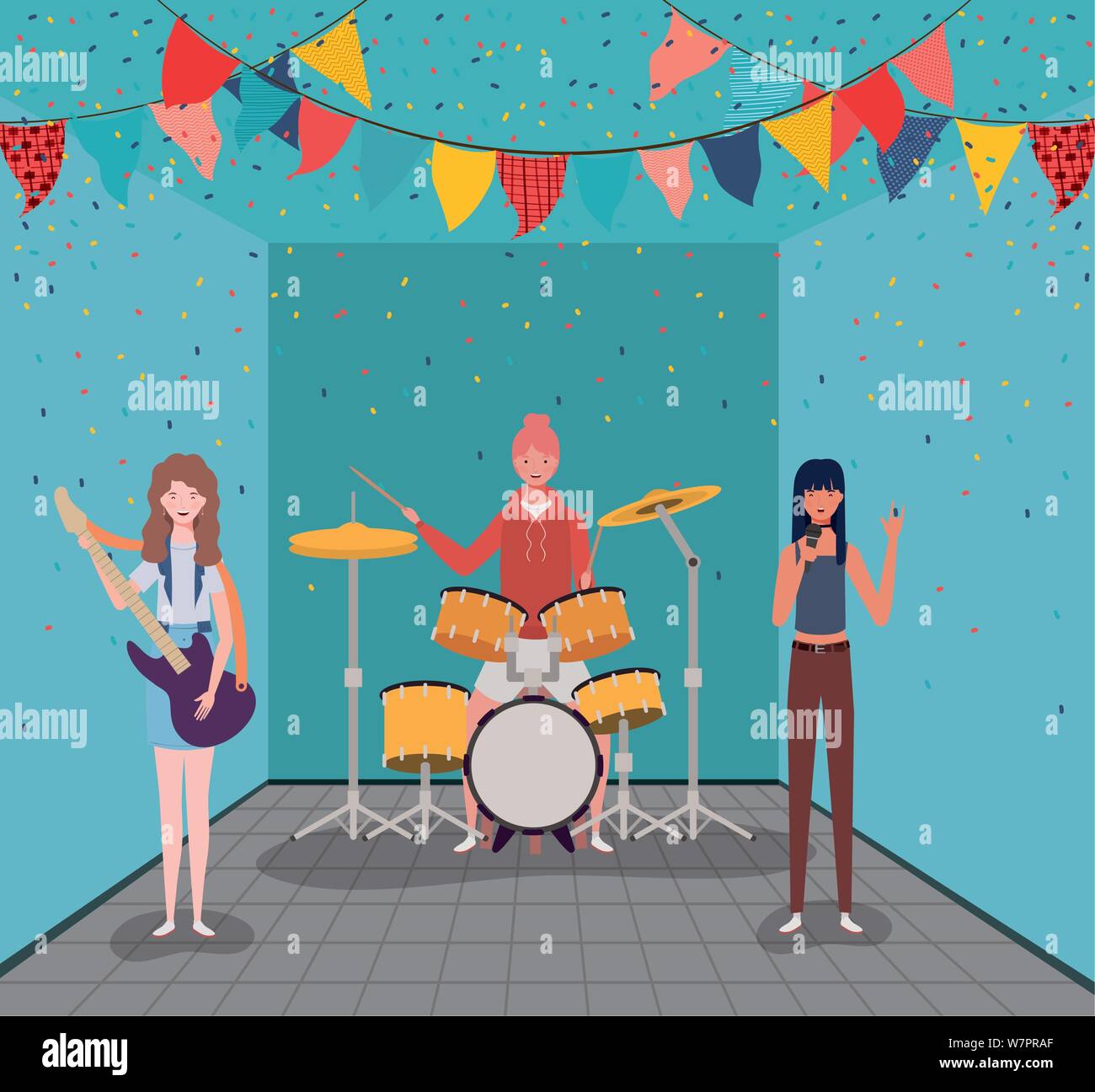 Girls playing guitar and drums Stock Vector Images - Alamy