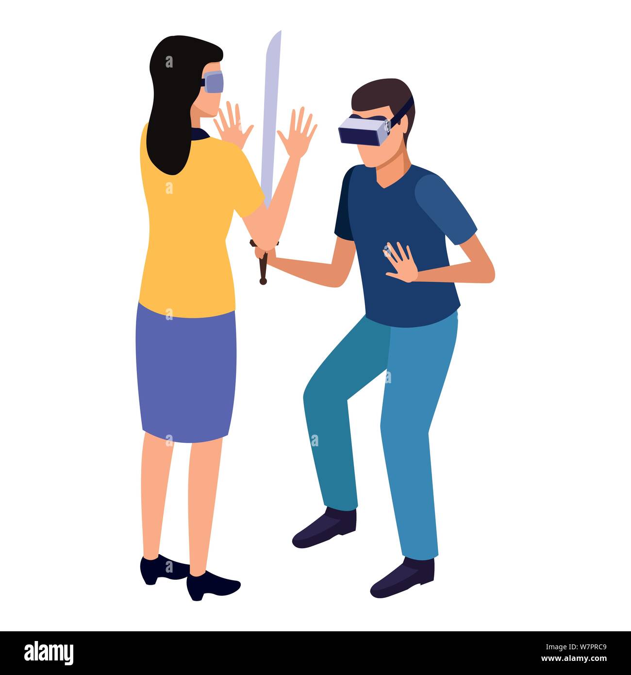 virtual reality technology experience cartoon in black and white Stock ...
