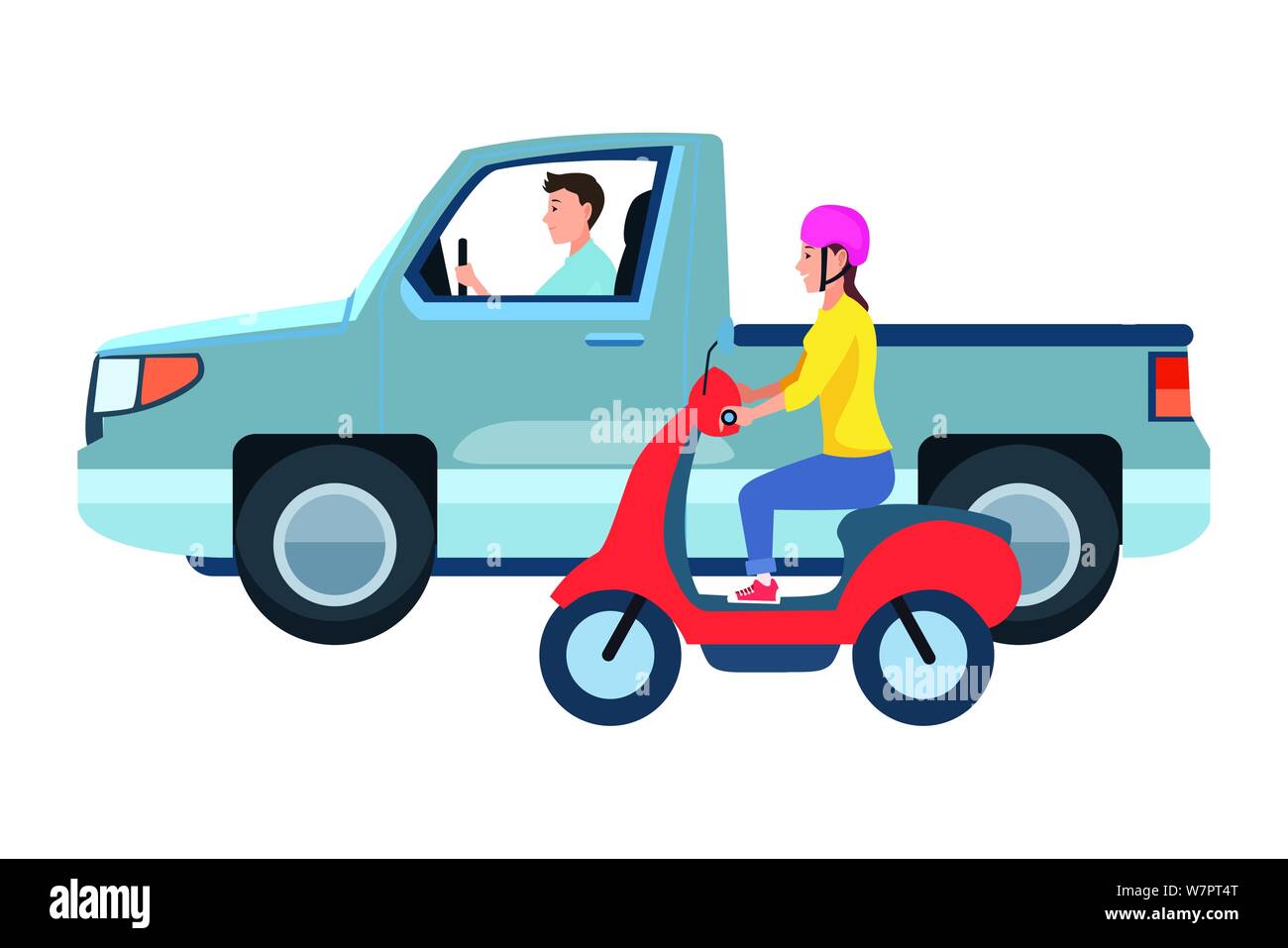 Vehicle and motorcycle with drivers riding Stock Vector Image & Art - Alamy