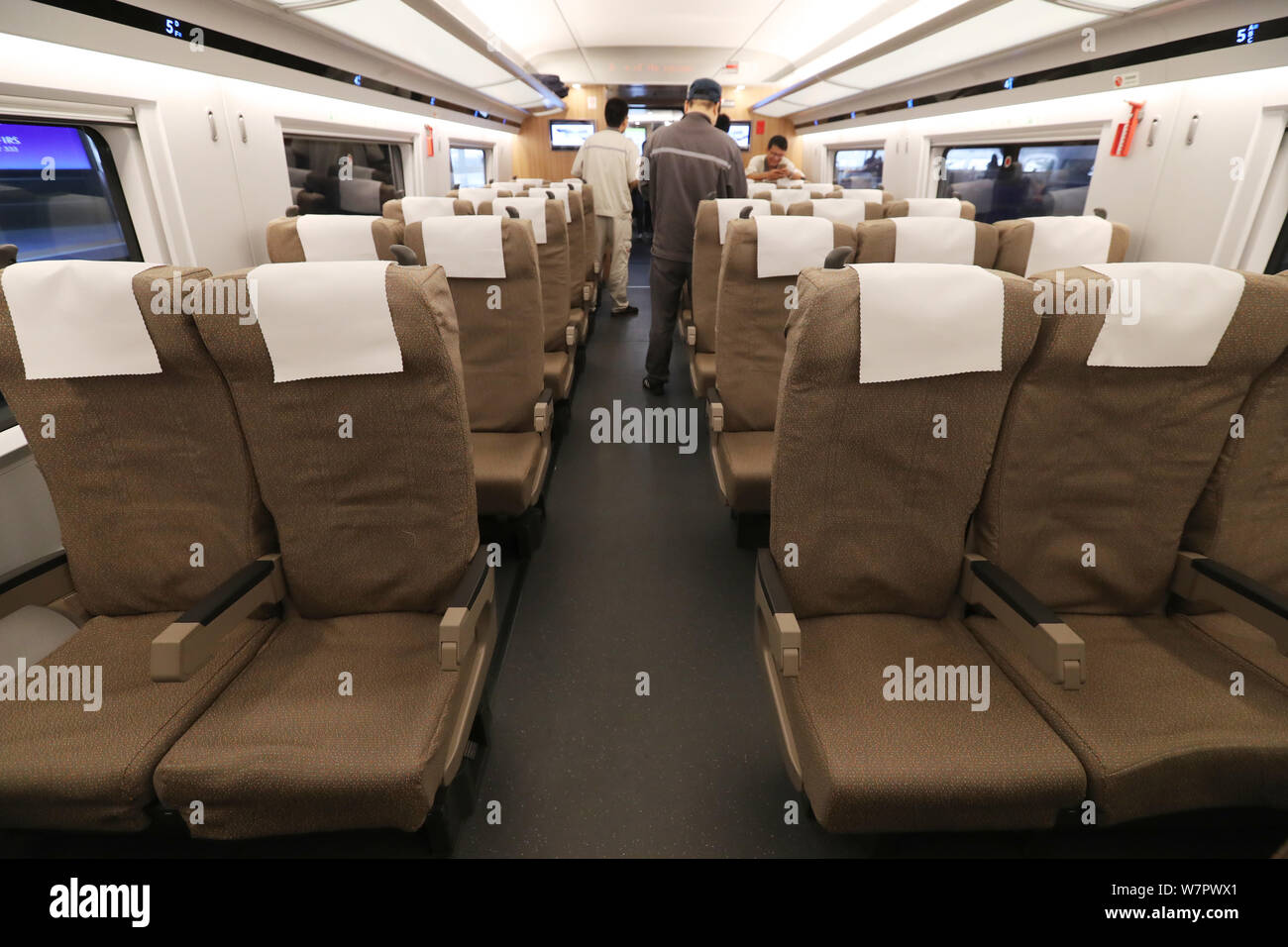 Interior view of a "Fuxing" high speed bullet train on Beijing-Shanghai ...
