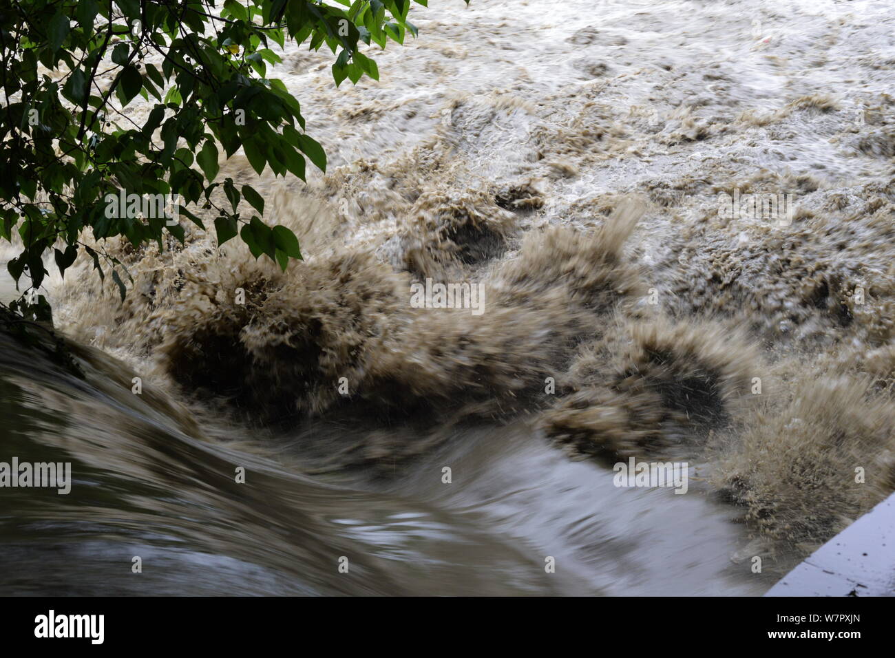 View of torrential flood along the Xiangjiang River or Xiang River ...