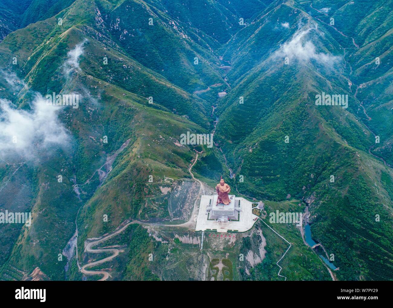 Aerial view of the giant statue of ancient Chinese general Guan Yu in ...